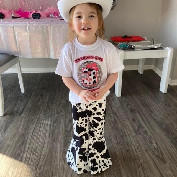 Girls Cow Pants, Cow Print Bell Bottoms, Cow Birthday Pants, Farm Theme ...