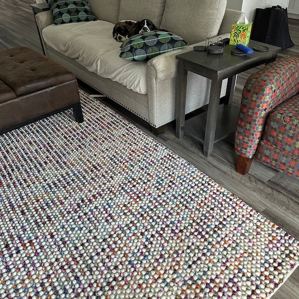 Colourful Chunky Multi Blend Felted Wool Area Rug, Handwoven Wool ...