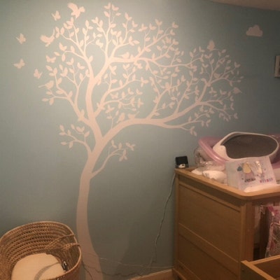 White Tree Decal Large Nursery Tree Decals With Birds Unisex White Tree ...