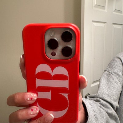 Cherry Red & Pink Initials Case for iPhone 15, 14, 13 Pro Max, Custom ...