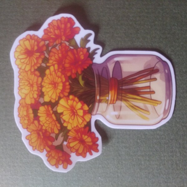 Glass Vase Marigold Flowers Sticker, Journal Sticker, Vinyl Sticker ...