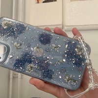 Blue Hydrangea Pressed Flower Phone Case With Glitter for iPhone 16 Pro ...