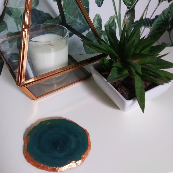 Green Agate Coaster With Copper / Rose Gold Edge. Agate Slice. Agate ...
