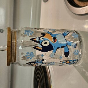 Bluey and Friends Iced Coffee Cup 16oz Glass Soda Can Cup W/ Bamboo Top ...