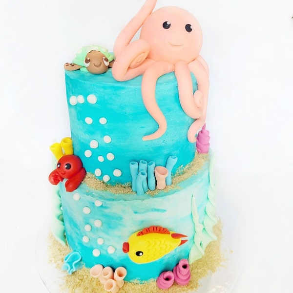 Fondant Octopus Crabs Turtle Fish Under Sea Creatures Decoration Sugar ...