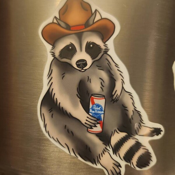 Cowboy Raccoon With a Beer PBR Inspired Beer Funny Raccoon Sticker - Etsy