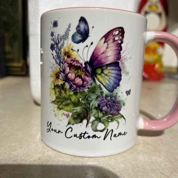 Personalized Butterfly Floral Mug Custom 11oz Butterfly Design ...