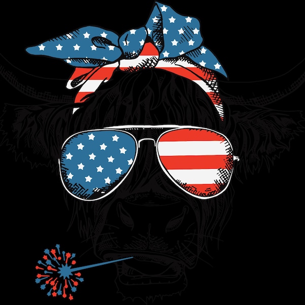 Cow July 4th America Svg, Highland Cow Svg, 4th of July Svg, Cow Svg ...