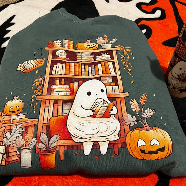 Bookish Ghost Sweater Spooky Library Shirt for Book Lover Reading ...