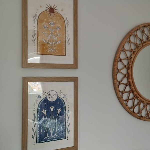 Spiritual Art Print Moon Phase Illustration Boho Gift Idea Blue Folk ...