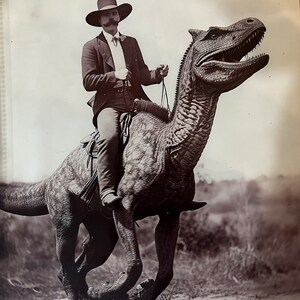 Dinosaur Cowboy, Vintage Photography, Art Poster Print, Dark Academia ...