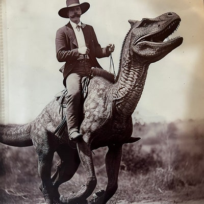 Dinosaur Cowboy, Vintage Photography, Art Poster Print, Dark Academia ...