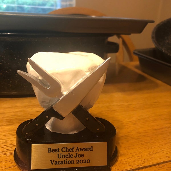 Chef Hat & Knife Trophy With 3 Lines of Custom Text - Etsy