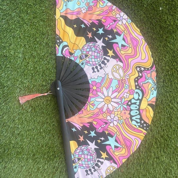 Groovy Disco Fan / Large Fan / Rave Accessories / Hand Fan / Rave Hand Fan / Clacking Fan / EDM ...