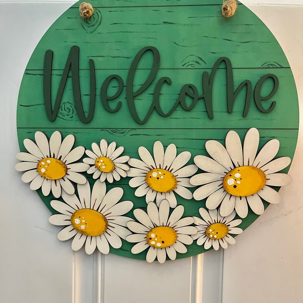 Welcome Daisy Door Hanger Sign File SVG, Spring Flower, Summer ...