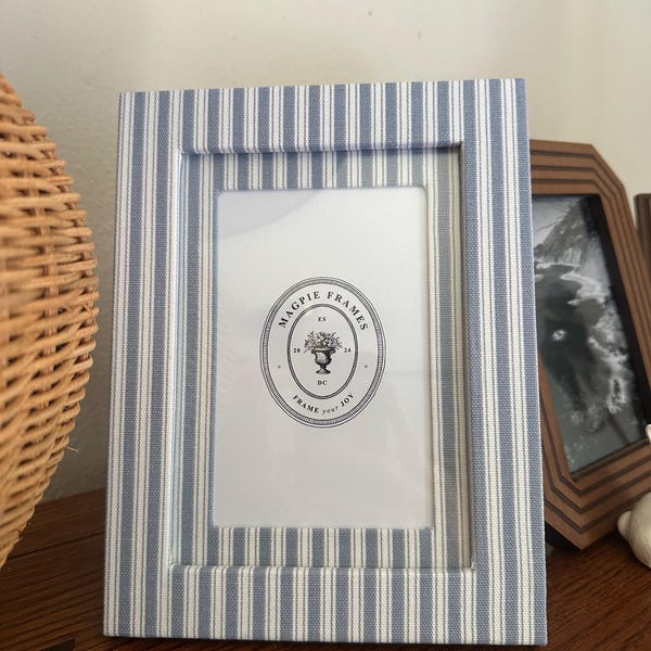 Slate Blue Stripe Fabric Wrapped Picture Frame and Mat - 4x6 Photo - Etsy