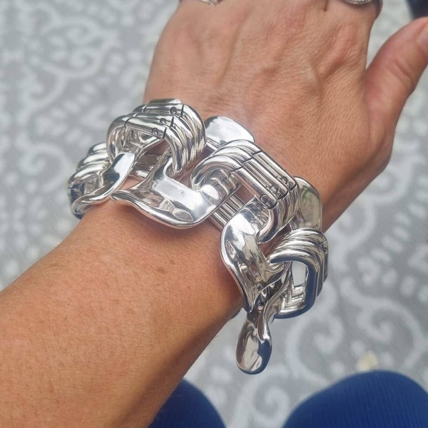 Antique Silver Heavy Bracelet, Large Massive Personalized Chunky Link ...