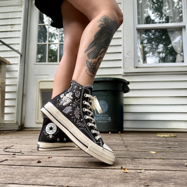 Embroidered Converse, Ghost Embroidered Converse Shoes Custom , Black ...