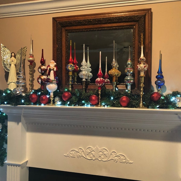 Glass Spire Tree Topper, Red Silver Accents, Christmas Finial Top ...