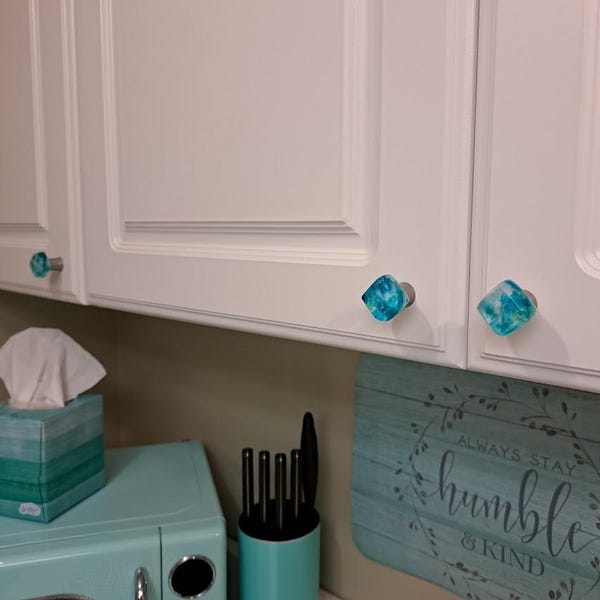 Small Beachy Turquoise Knobs, Caribbean Mist Custom Size Glass Cabinet ...