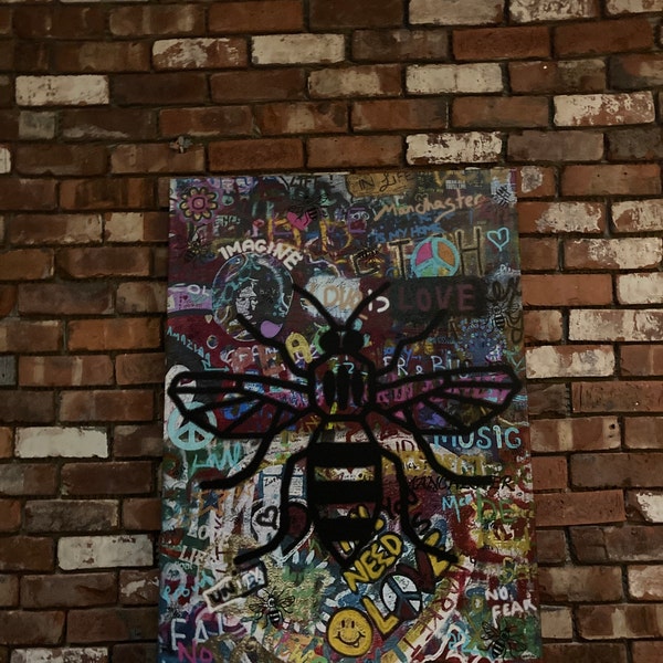 Manchester Bee Graffiti Style Remember 22 Bees Bright Small Made in Mcr ...