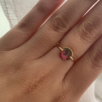 Stamped Initial Ring, Gold Letter Ring, Brass Ring, Personalized Ring ...