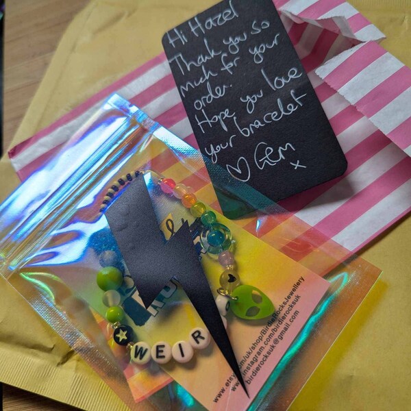 Alien Rainbow Bracelet. Elasticated With Sliding Star and Planet Beads ...