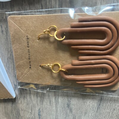 Looped Tiered Arch Clay and Brass Fishhook Earrings Gray Stone - Etsy