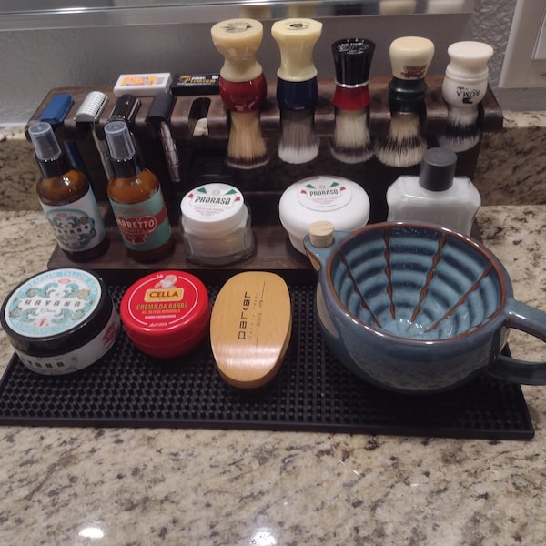 Safety Razor Shaving Brush Wood Stand, W/dark Brown Stain up to 5 Slots ...