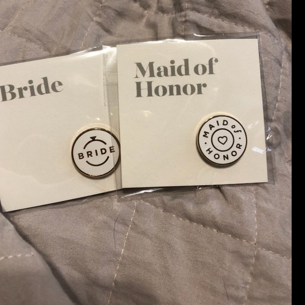 Maid of Honor Enamel Pin – White and Gold - Etsy