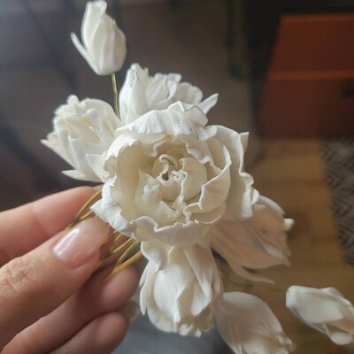 Spanish Bun Hairstyle Flower Pin Wedding Hair Accessory Ivory Peony ...