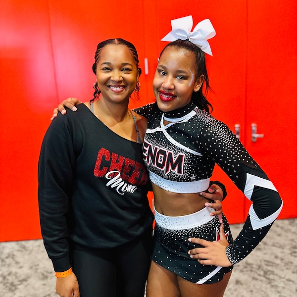 Cheer Mom Sweatshirt off Shoulder Raw Edge GLITTER, Cheerleading ...