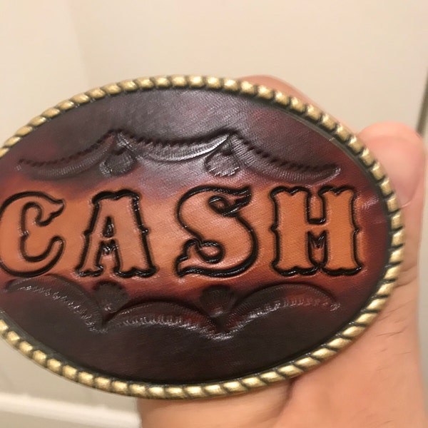 Large Custom Tooled Leather Belt Buckle, MADE to ORDER, Names or ...