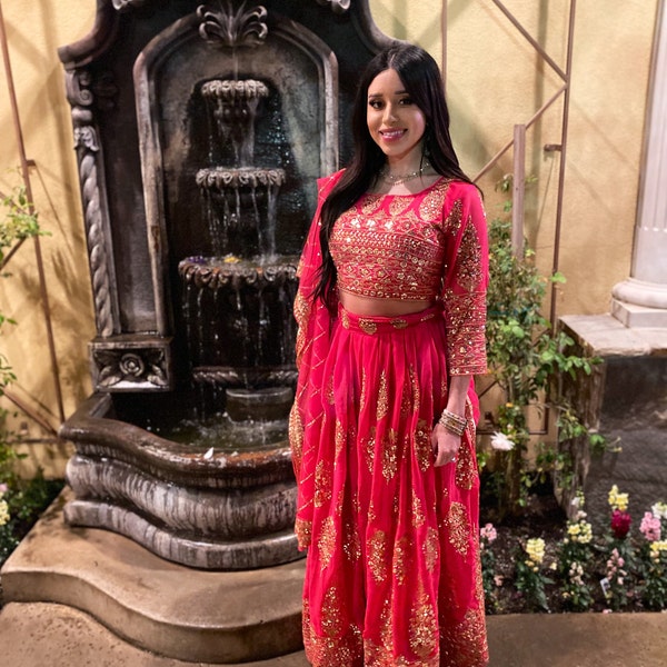 Pink Georgette Lehenga Choli: Heavy Embroidery Sequence Wedding Wear - Etsy