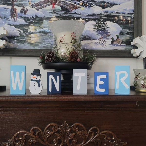 SANTA CHRISTMAS BLOCKS Christmas Shelf Sitter, Christmas Decor, Santa ...