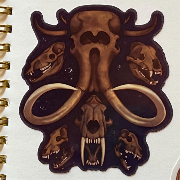 Tar Pit Skulls Vinyl Sticker- Paleontology Sticker - Ice Age Mammals ...