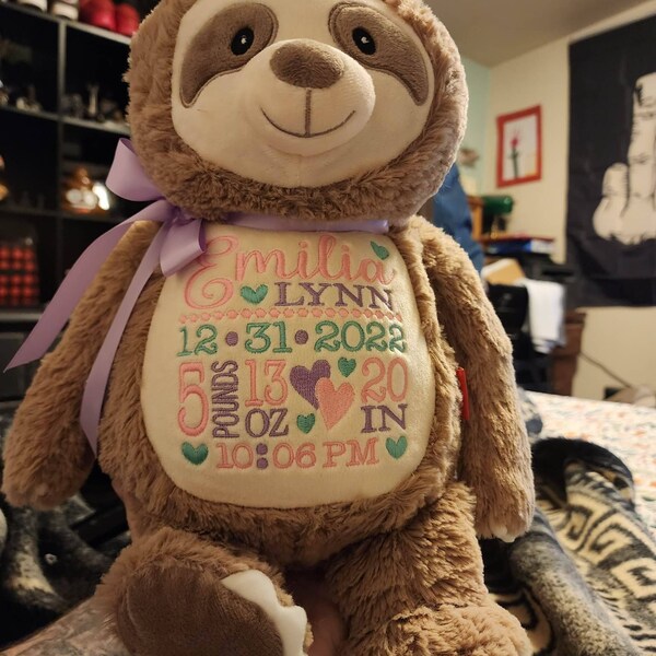 Personalized Stuffed Sloth, Personalized Baby Gift,birth Announcement ...
