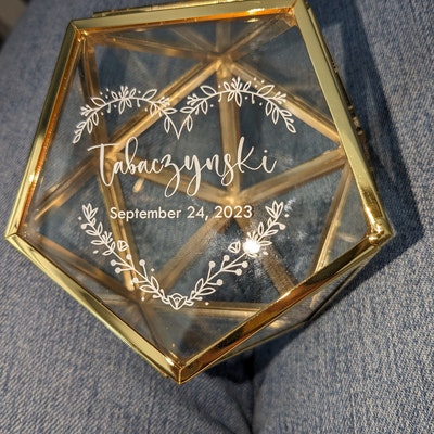 Geometric Glass Ring Box With Moss Rose Gold or Gold Personalized Ring ...