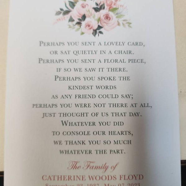 Sympathy Acknowledgement Cards, Personalized Funeral Thank You Cards ...