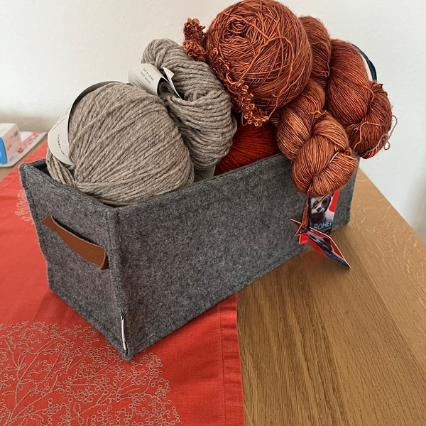 Light Grey Felt Boxes With Black Leather Handle Felt Storage Basket for ...