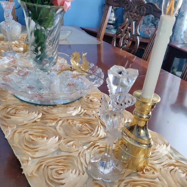 Gold Satin Ribbon Rosette Wedding Table Runner - Etsy