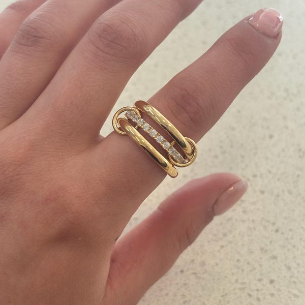 14K Gold and White Gold Multi Link Connected Ring, Stacking Rings With ...