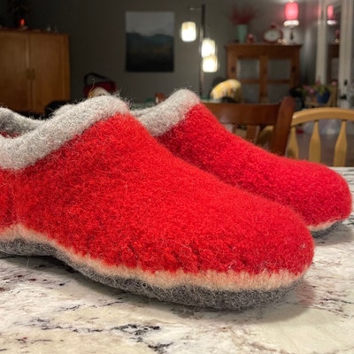 Womens Felted Felt Wool Slippers Handmade Knitted Knit House Shoes ...