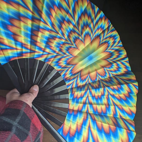 Butterfly Large Rave Festivals Loud Clack Satin Hand Held Folding Fan ...