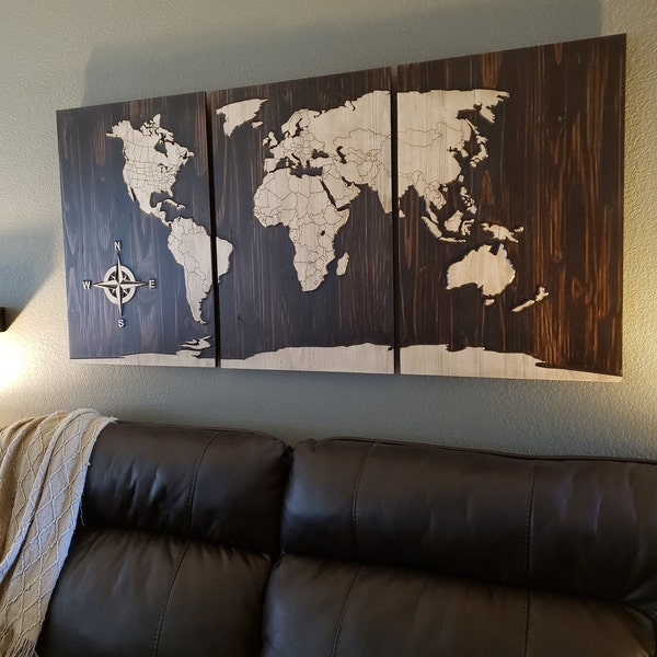 World Map, World Map Art, Wood Wall Art, Map of World, World Map With ...