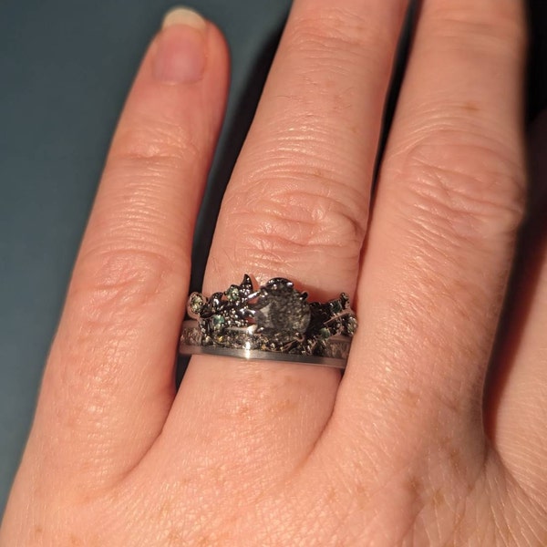 Gothic Black Rutilated Quartz Engagement Ring Unique Solid 14k Black ...