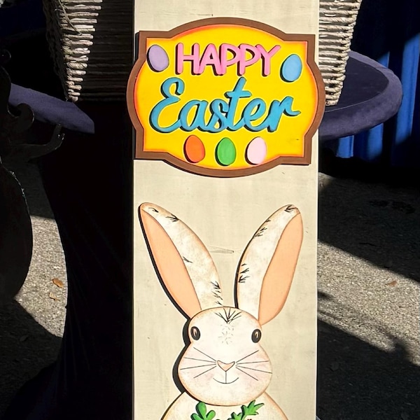 Easter Porch Leaner Sign Laser Cut File, Easter Bunny Interchangeable ...