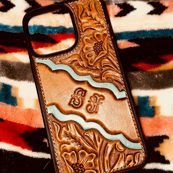 Floral Tooled Leather Western Phone Case With Initials - Etsy