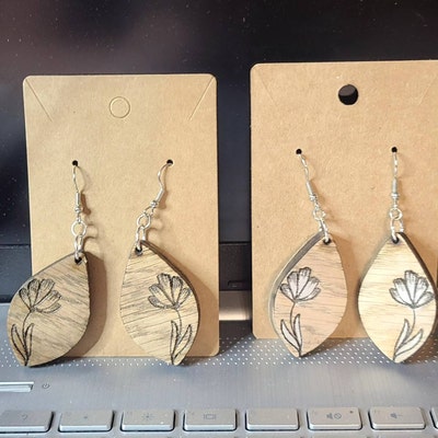 Flowy Flower Drop Laser Engraved Earrings Digital Download - Etsy