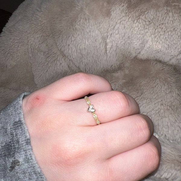 Dainty 14k Gold Heart Promise Ring for Her, Art Deco Style Minimalist ...